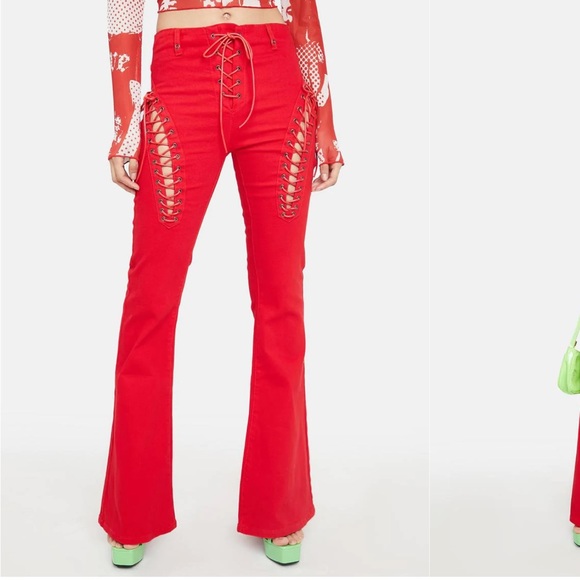 Edikted | Jeans | Nwt Edikted Engine Red Flare Jeans Small | Poshmark
